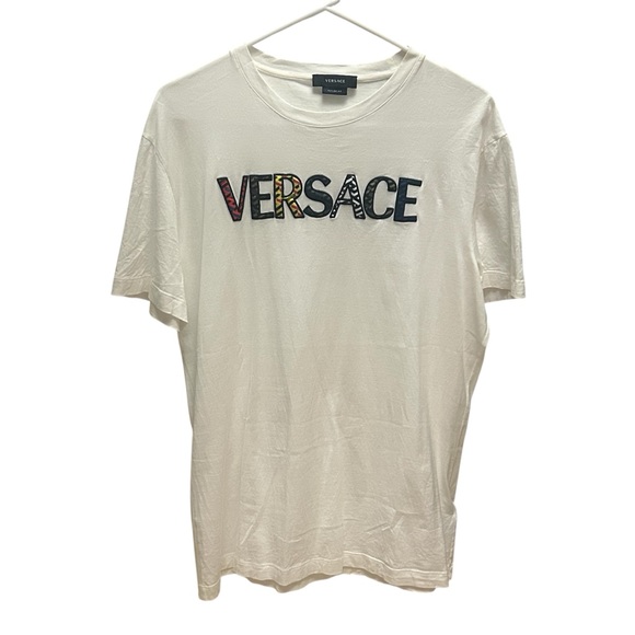 Versace | Shirts | Versace Multicolor Logo White Tshirt | Poshmark